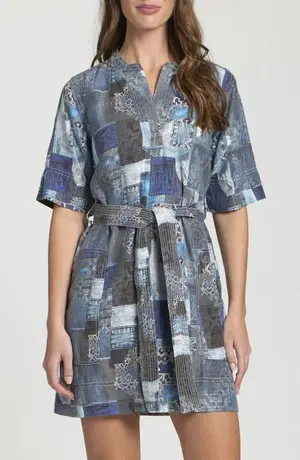 APNY Patchwork Print Belted Midi Dress