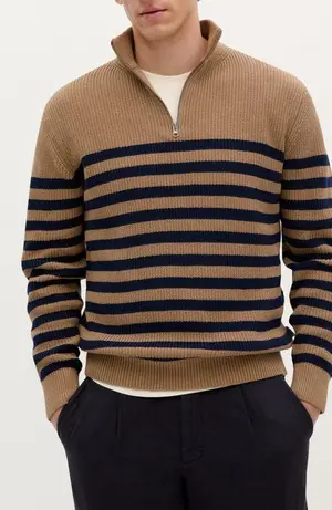 SCALPERS Striped Rib-knit Sweater With Zip