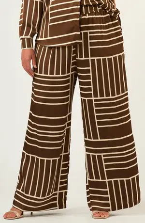 ESTELLE Josie Geo Stripe Satin Wide-leg Pants