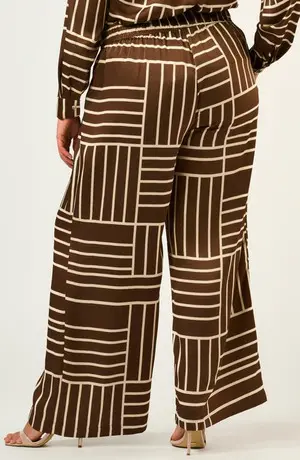 ESTELLE Josie Geo Stripe Satin Wide-leg Pants