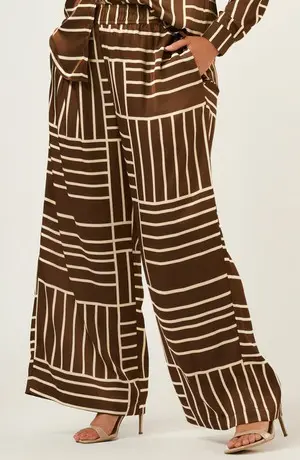 ESTELLE Josie Geo Stripe Satin Wide-leg Pants