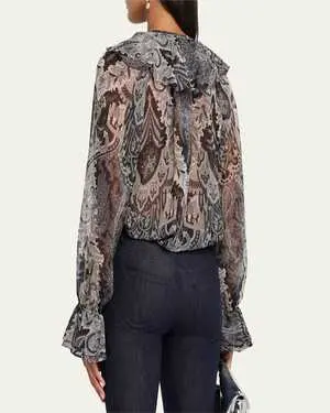 Kobi Halperin Locke Ruffle Tie-neck Blouse - Black Multi
