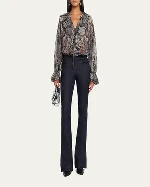 Kobi Halperin Locke Ruffle Tie-neck Blouse - Black Multi