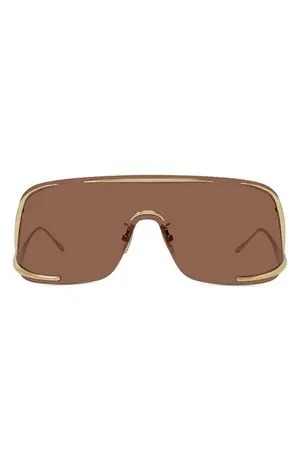 Loewe Signature 141mm Oversize Shield Sunglasses - Shiny Endura Gold/bordeaux
