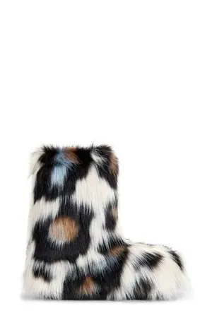 AZALEA WANG Albert Leopard Print Faux Fur Bootie