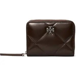 Tory Burch Kira Pavé Diamond Quilted Leather Zip Card Case - Cocoa