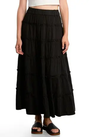 BILLY T Floral Print Maxi Skirt - Black Lake