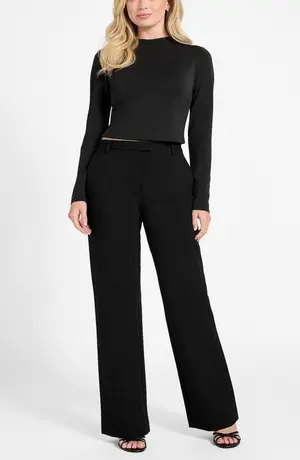 Guess Emy High Waist Straight Leg Trousers - Black-black