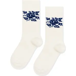 Hansel From Basel Floral Merino Wool And Recycled Cashmere Blend Crew Socks - Ivory
