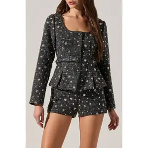 Astr The Label Carolyn Sequin Tweed Jacket