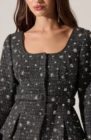 Astr The Label Carolyn Sequin Tweed Jacket