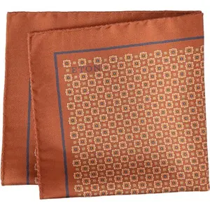 Eton Geometric Silk Pocket Square - Medium Orange