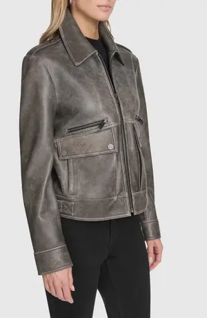 Andrew Marc Addis Aviator Leather Jacket - Black