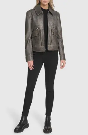 Andrew Marc Addis Aviator Leather Jacket - Black