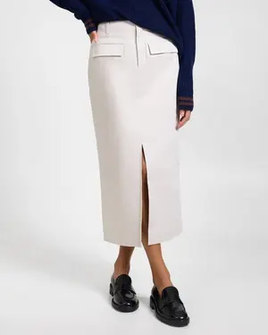 Onia High-rise Front Slit Midi Skirt - Stone