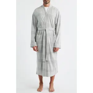 Majestic International Frosted Windows Plaid Cotton Blend Flannel Robe - Grey