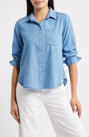 BEACHLUNCHLOUNGE Kenna Pearly Bead Chambray Shirt