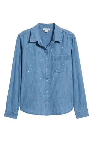 BEACHLUNCHLOUNGE Kenna Pearly Bead Chambray Shirt