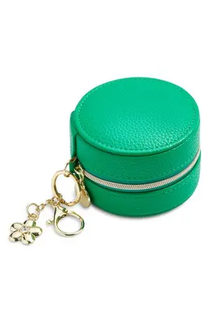Nordstrom Mini Jewelry Box With Keychain Charm - Green- Gold Flower