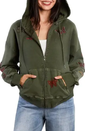 BILLY T Butterfly Front Zip Hoodie - Fave Green