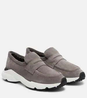 TOD'S Shearling-lined Leather Slip-on Loafers - Grey