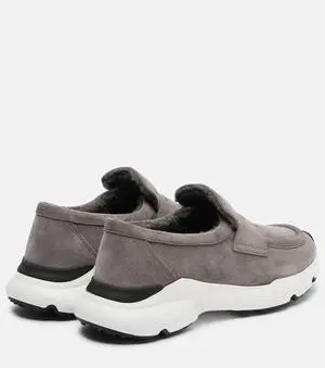 TOD'S Shearling-lined Leather Slip-on Loafers - Grey