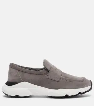 TOD'S Shearling-lined Leather Slip-on Loafers - Grey