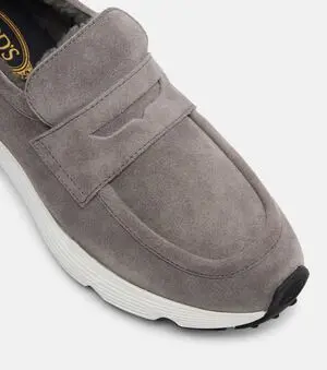 TOD'S Shearling-lined Leather Slip-on Loafers - Grey