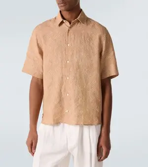 Frescobol Carioca Castro Printed Linen Bowling Shirt - Orange