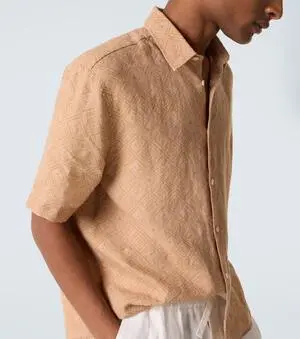 Frescobol Carioca Castro Printed Linen Bowling Shirt - Orange