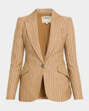 L'Agence Chamberlain Pinstriped Blazer - Tan Charcoal