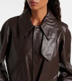 Victoria Beckham Leather Jacket With Detachable Belt - Brown