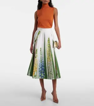 Oscar De La Renta Floral Cotton-blend Poplin Midi Skirt