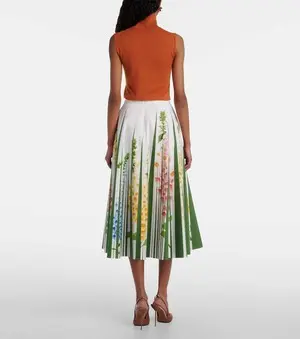 Oscar De La Renta Floral Cotton-blend Poplin Midi Skirt