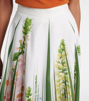 Oscar De La Renta Floral Cotton-blend Poplin Midi Skirt