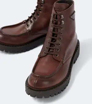 Prada Leather Lace-up Boots - Brown