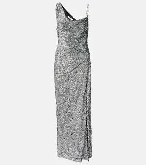 AREA One-shoulder Sequined Gown