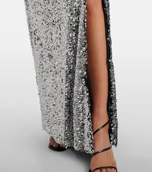 AREA One-shoulder Sequined Gown