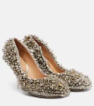 Dries Van Noten Embellished Leather-trimmed Pumps - Silver