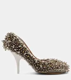 Dries Van Noten Embellished Leather-trimmed Pumps