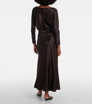 Staud Freda Ruched Silk-blend Gown - Brown