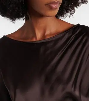 Staud Freda Ruched Silk-blend Gown - Brown