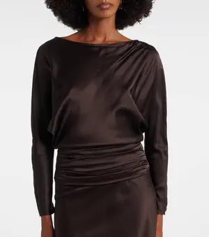 Staud Freda Ruched Silk-blend Gown - Brown