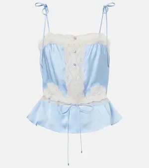 Chloé Lace-trimmed Silk Satin Camisole - Blue