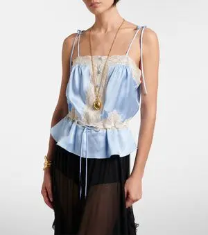 Chloé Lace-trimmed Silk Satin Camisole - Blue