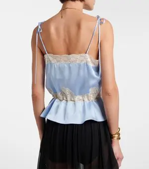 Chloé Lace-trimmed Silk Satin Camisole - Blue