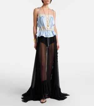 Chloé Lace-trimmed Silk Satin Camisole - Blue
