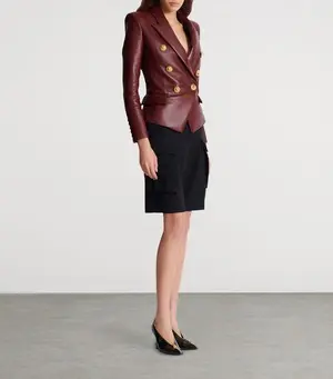 Balmain Lambskin Double-breasted Blazer - Brown