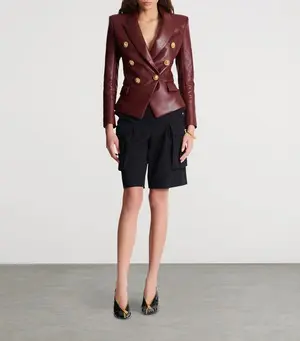 Balmain Lambskin Double-breasted Blazer - Brown