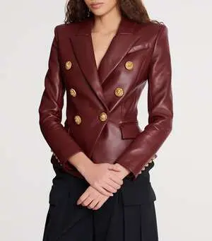 Balmain Lambskin Double-breasted Blazer - Brown